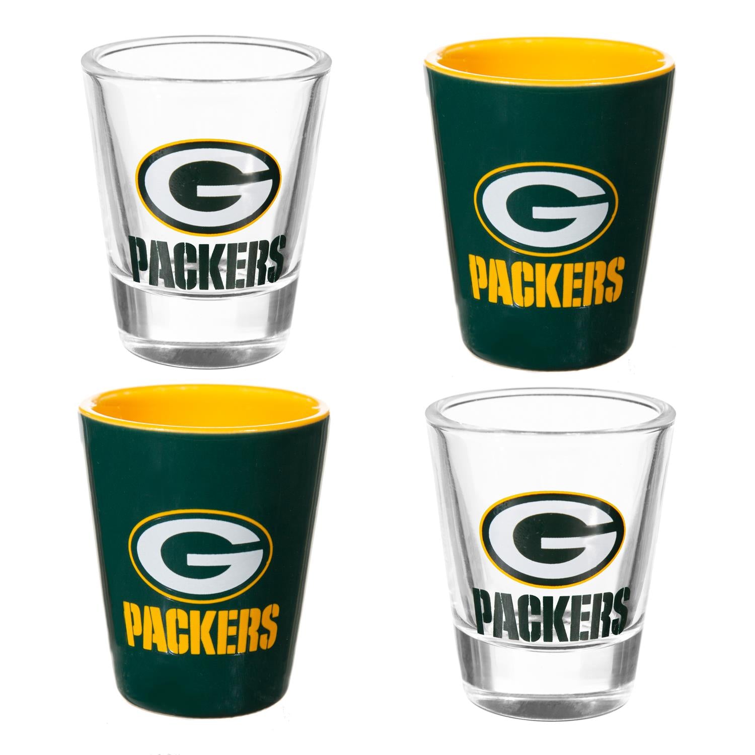 Green Bay Packers 4-Piece Ceramic and Glass 2oz. Shot Glass Set