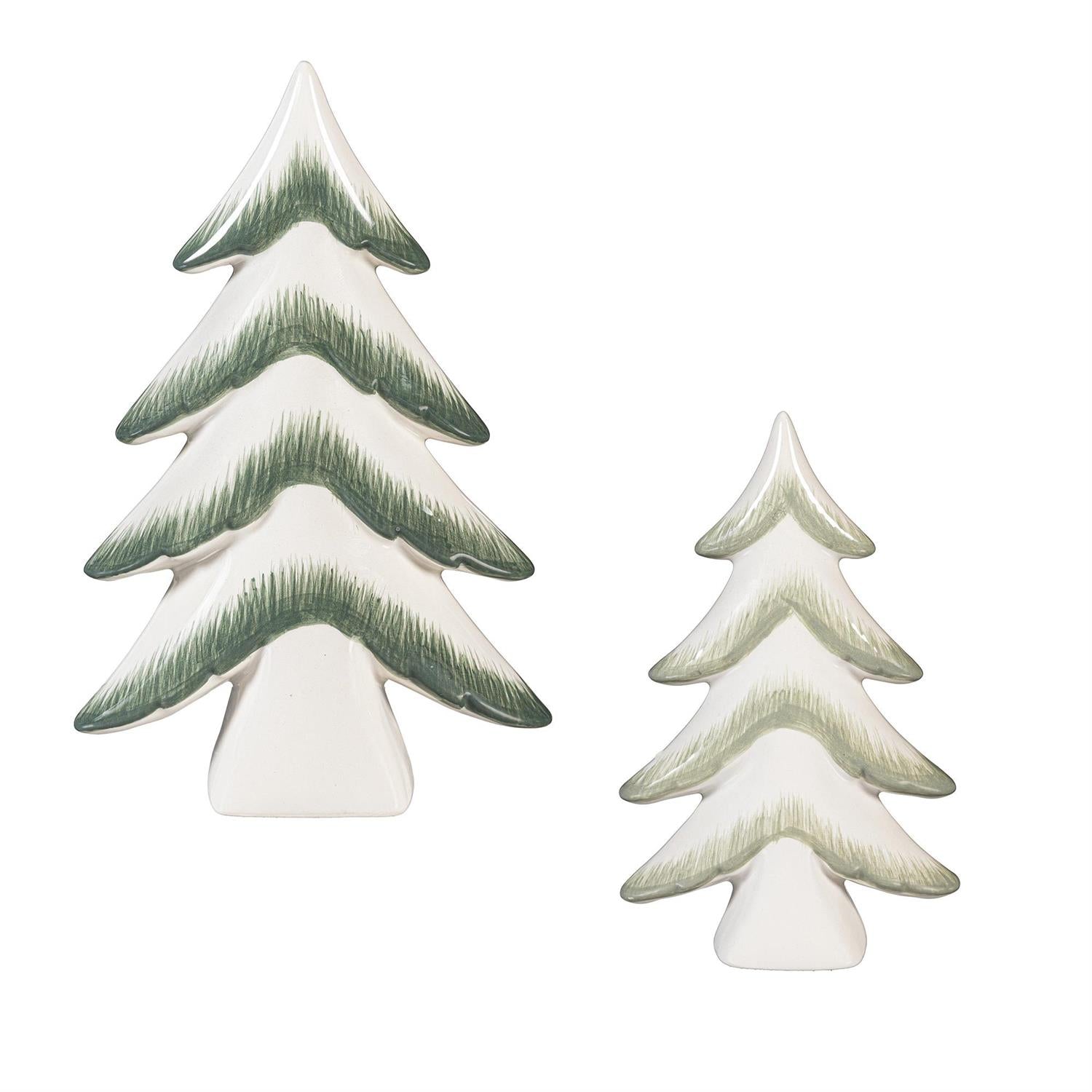 🎄 Shades of Green Table Décor – Ceramic Tree Set of 2