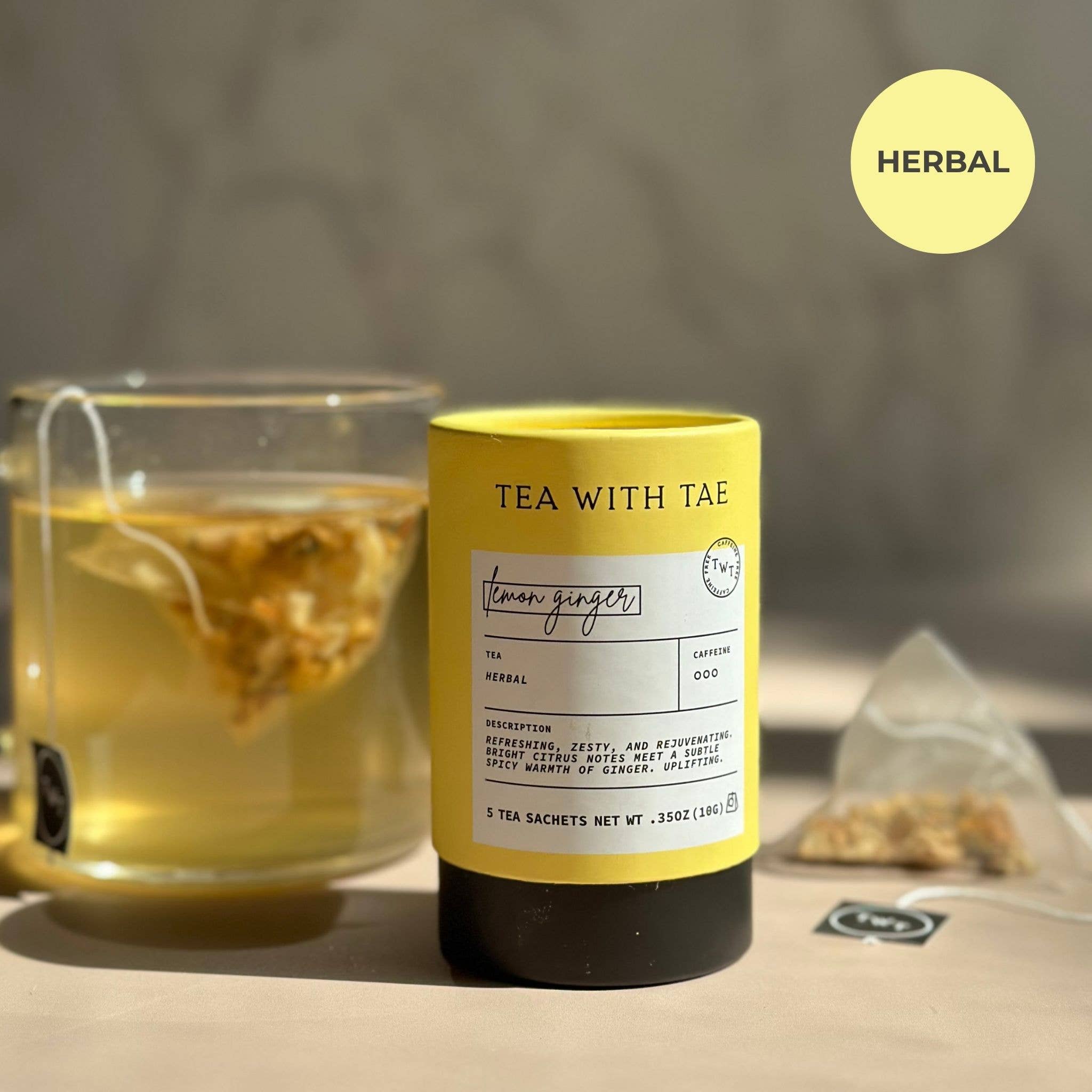 Tea With Tae Lemon Ginger Herbal Mini Tube Gift (5 tea bags)